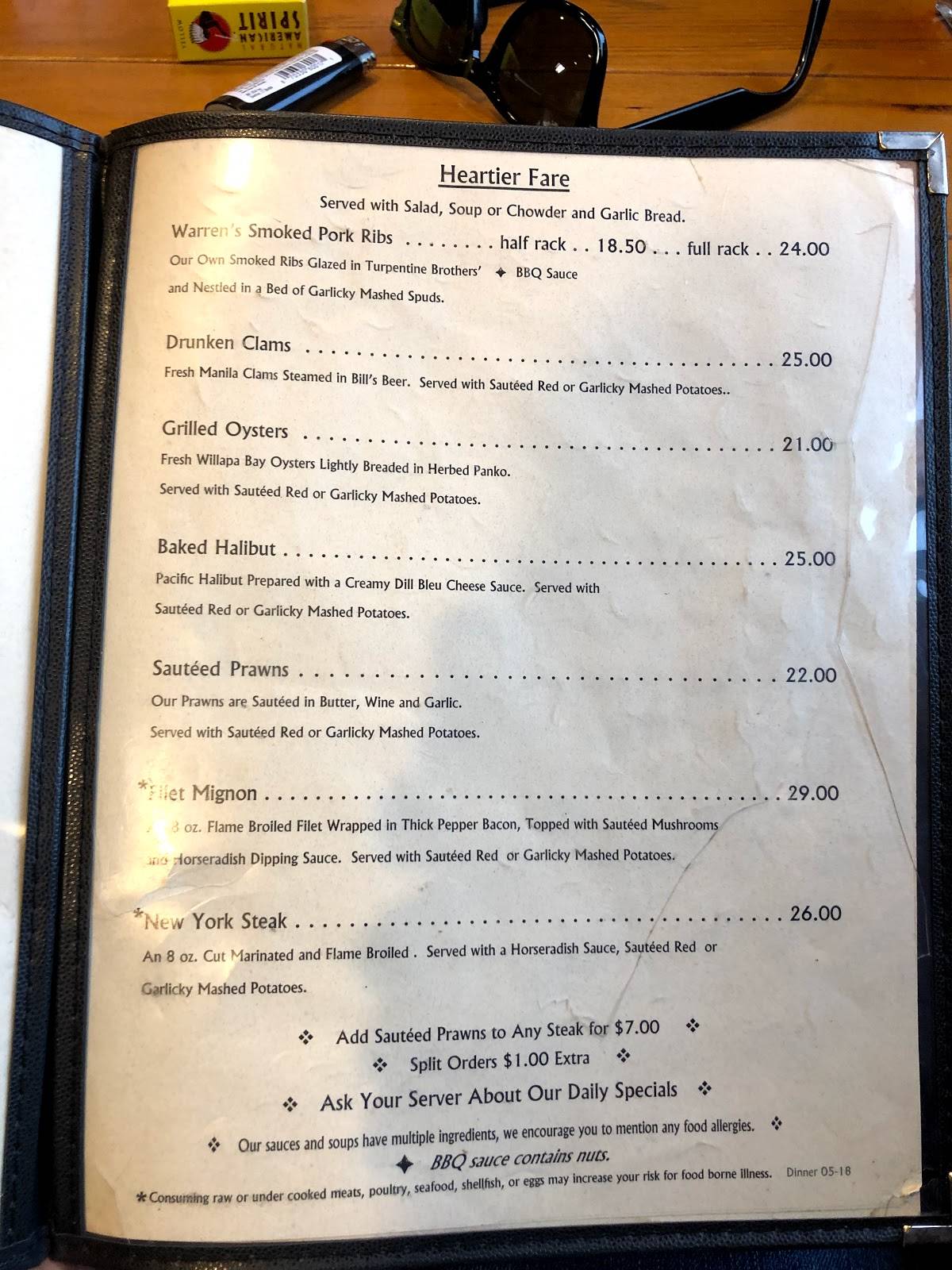 Menu at Warren House Pub, Cannon Beach