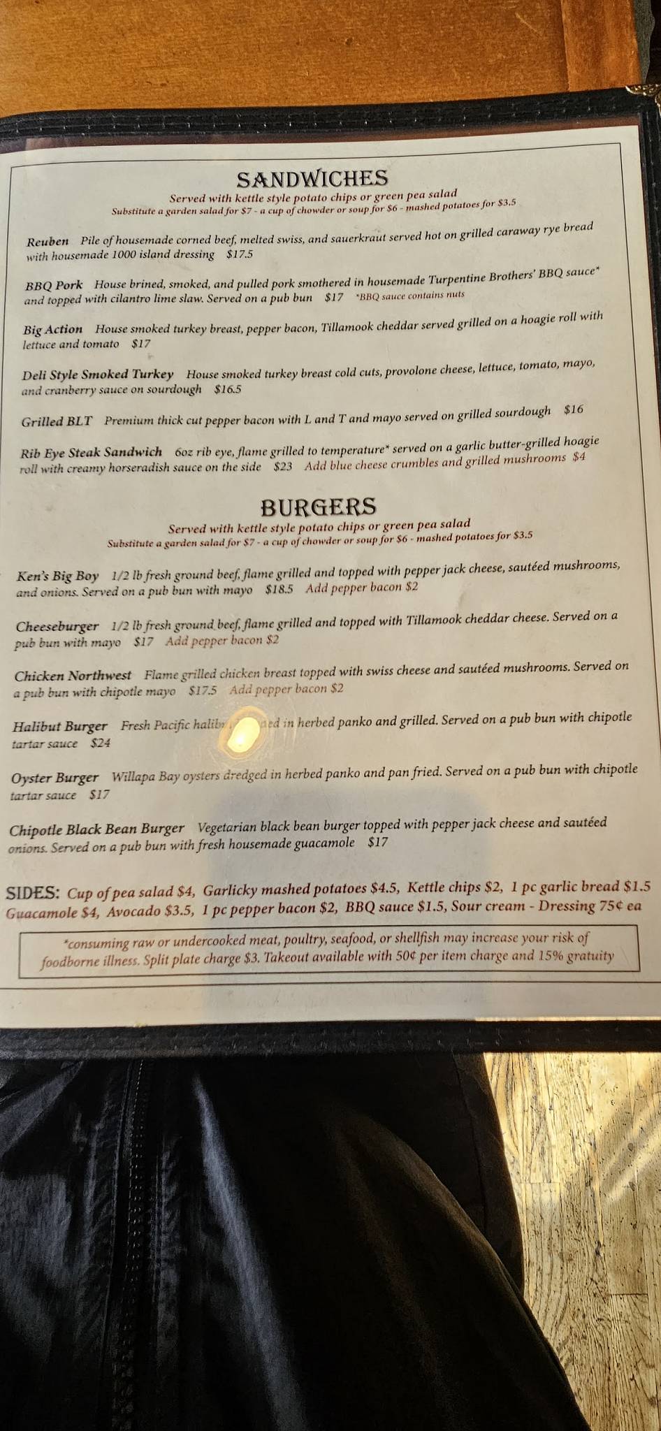 Menu at Warren House Pub, Cannon Beach