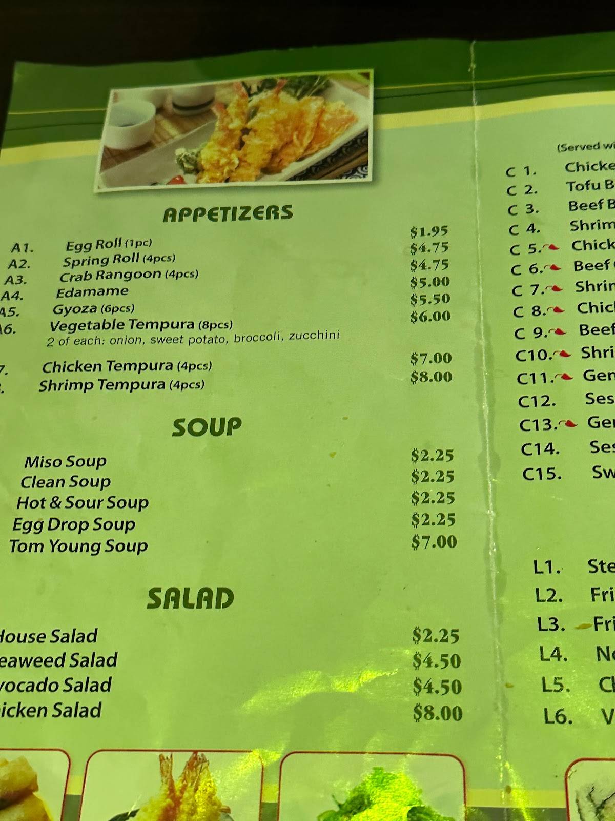 Menu at Wasabi Fusion restaurant, Beckley