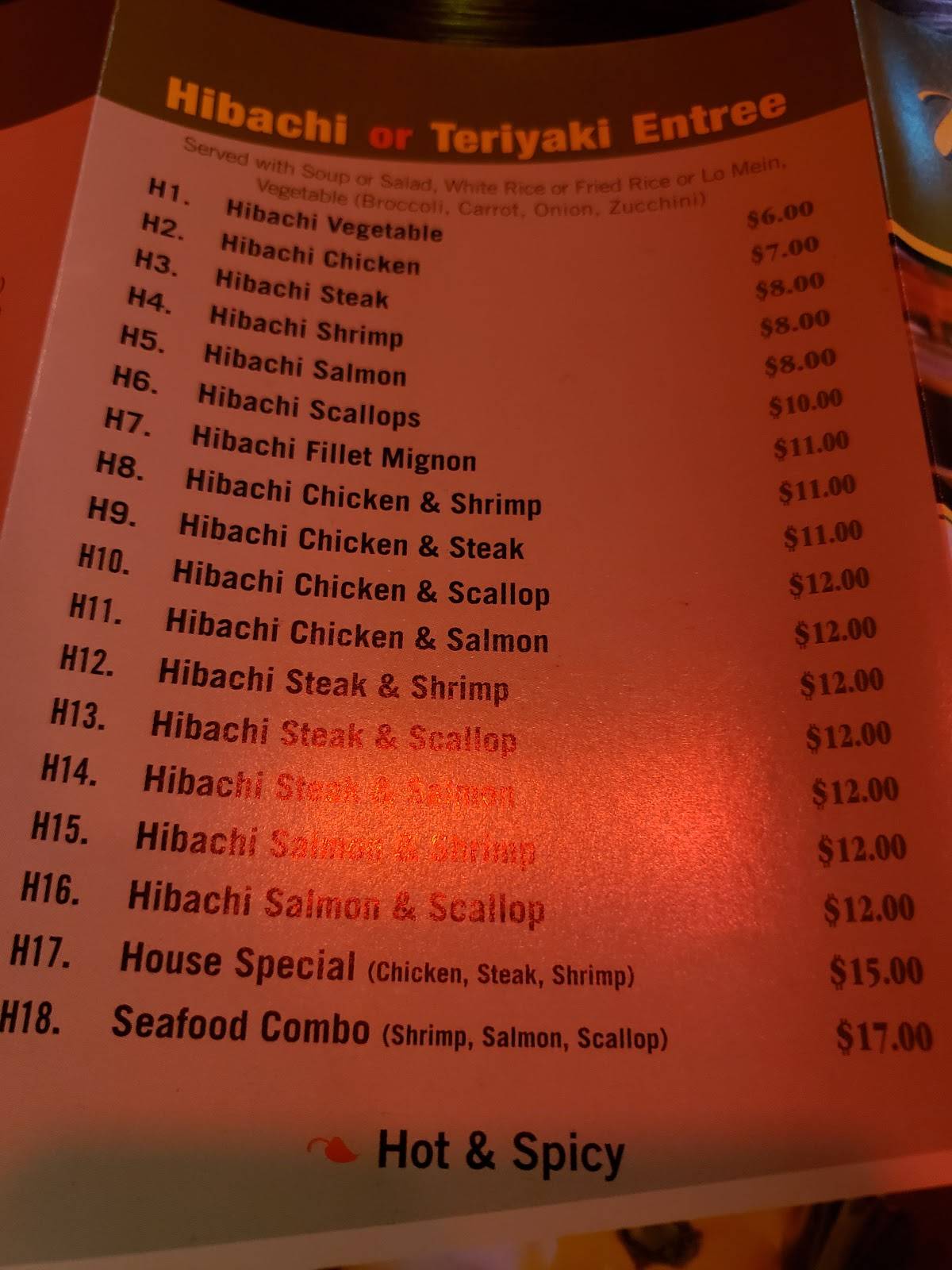 Menu at Wasabi Fusion restaurant, Beckley