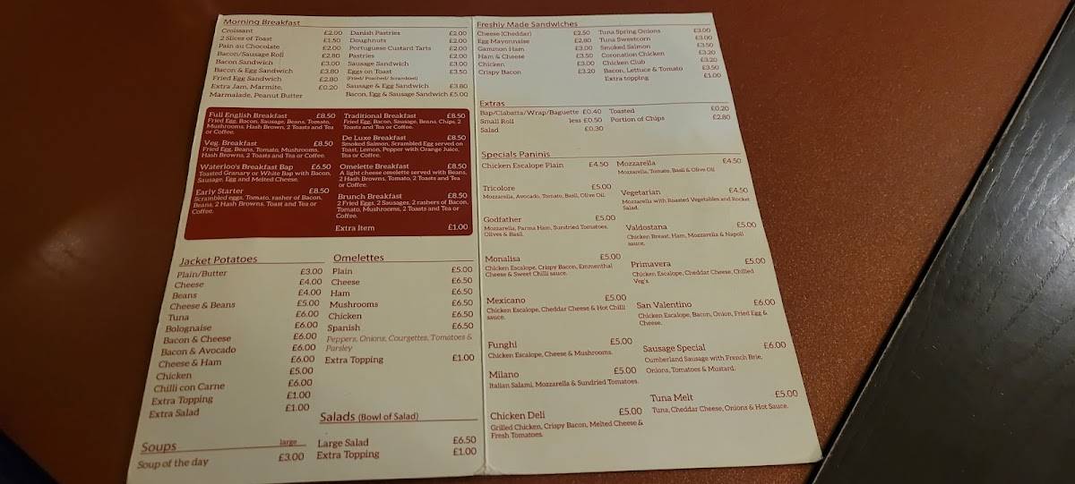 Menu at Waterloo Cafe, London