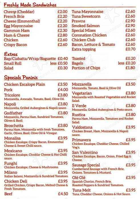 Menu at Waterloo Cafe, London