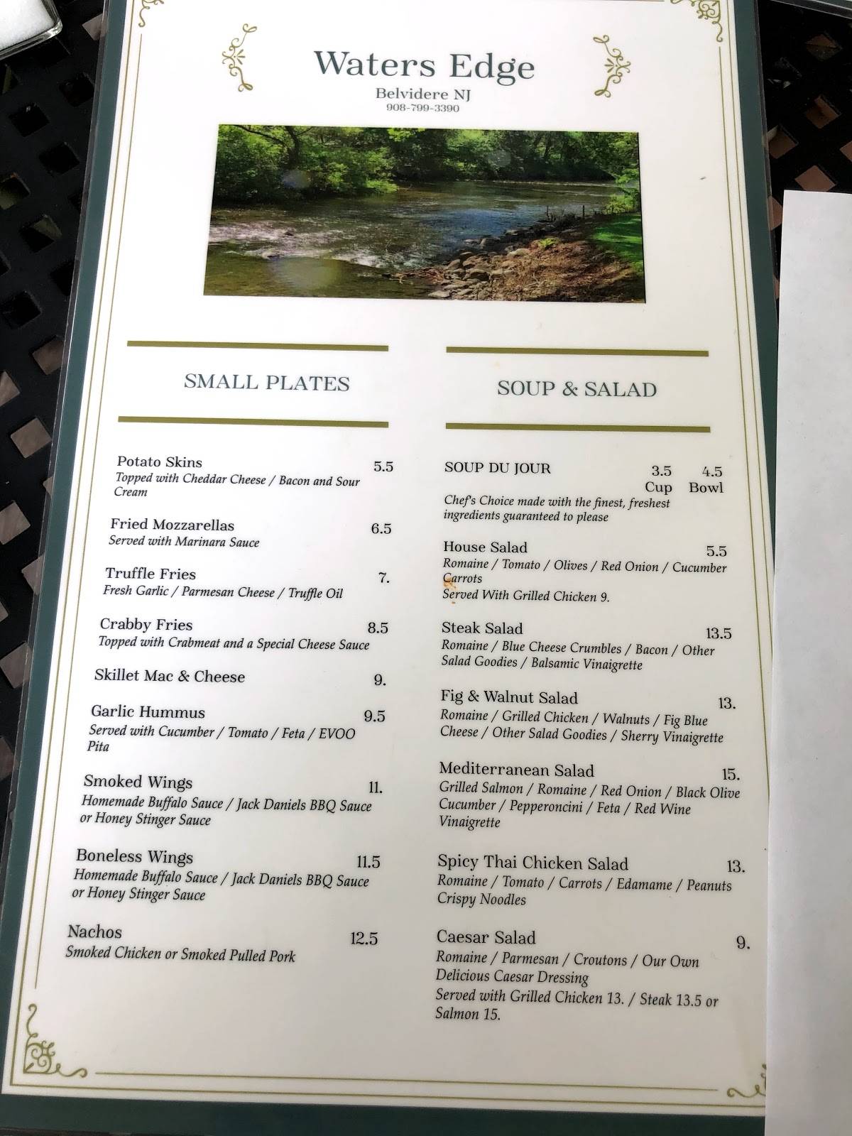 Menu at Waters Edge pub & bar, Belvidere
