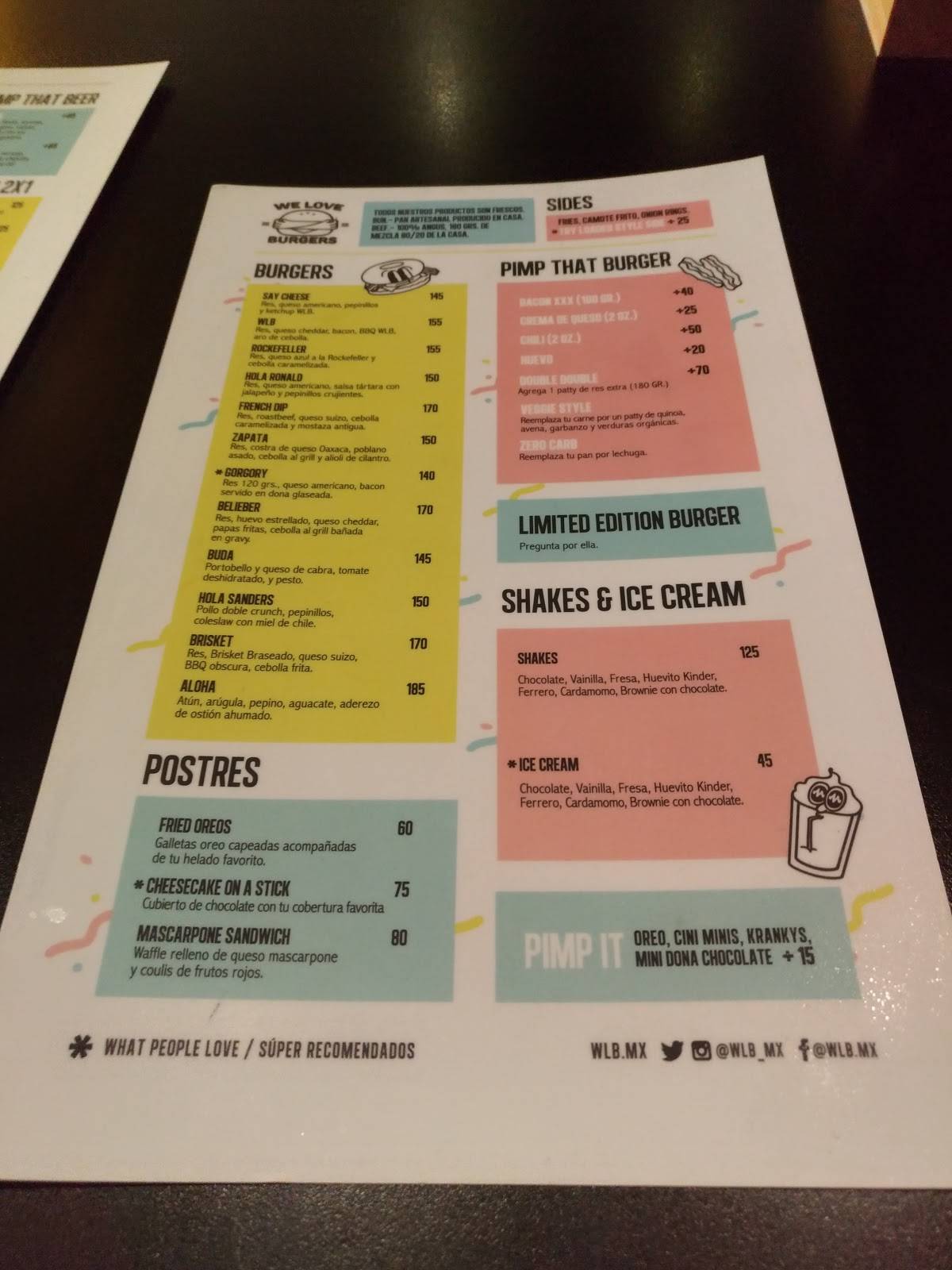 Carta del restaurante We Love Burgers, Ciudad López Mateos, C. Río ...