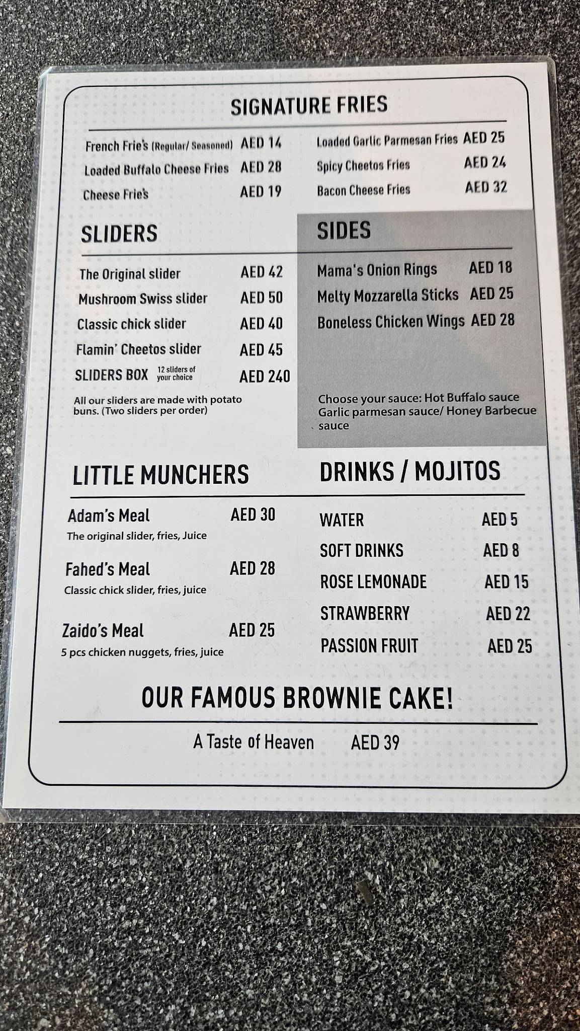 Menu at Wedallas Burgers & Loaded Fries restaurant, Sharjah