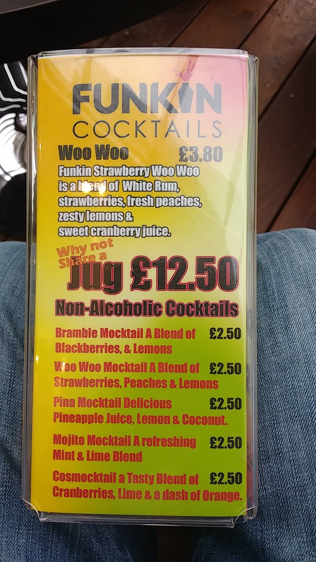 Menu at Wellies Bar, Skegness