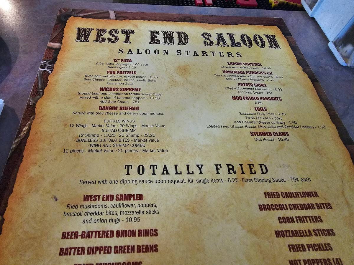Menu at West End Saloon restaurant, Palmerton