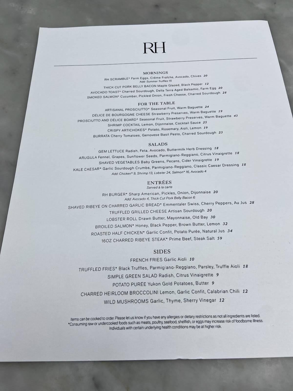 Menu at RH Rooftop Restaurant West Palm, West Palm Beach