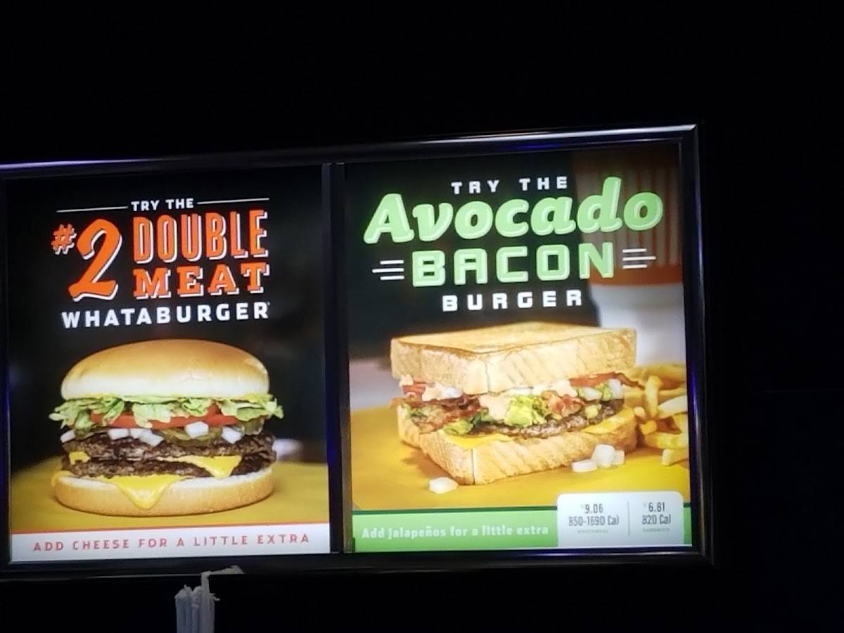 Menu at Whataburger fast food, Longview, N Fourth St