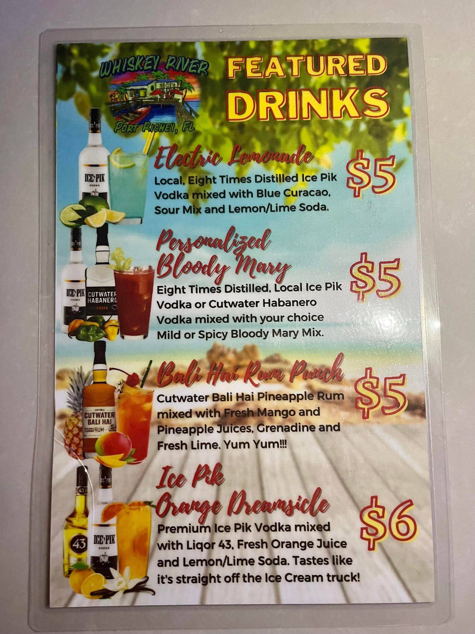 Menu at Whiskey River On The Water pub & bar, Port Richey