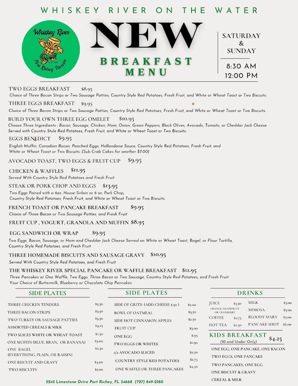 Menu at Whiskey River On The Water pub & bar, Port Richey