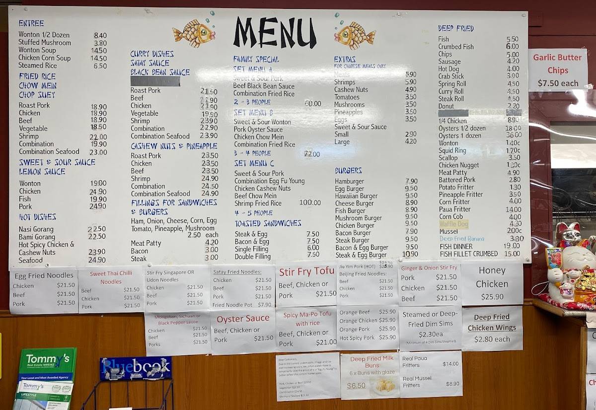 Menu at Whitby Chinese Takeaway restaurant, Lower Hutt