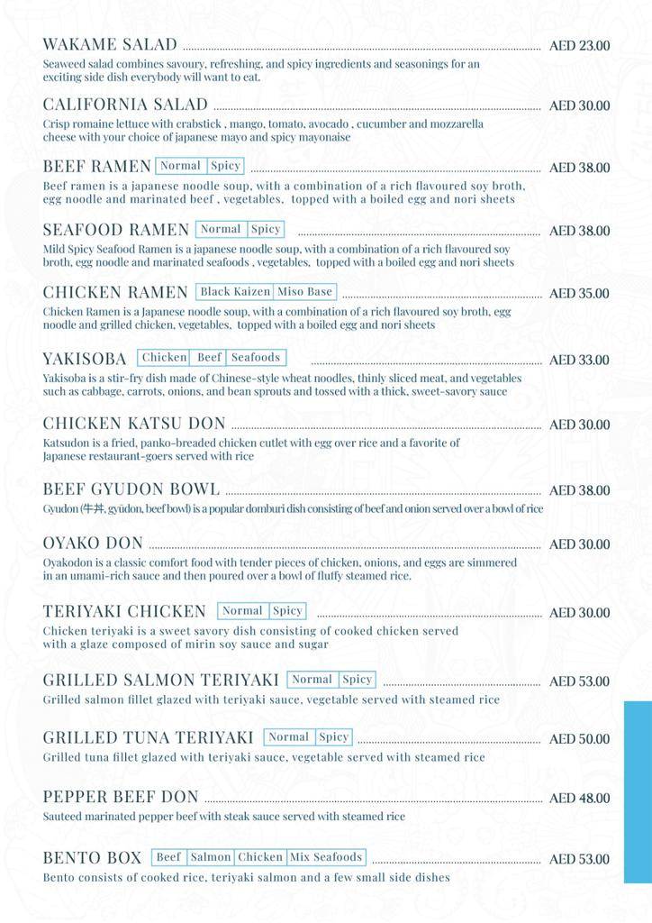 Menu at White Cloud Hub Restaurant, UAE