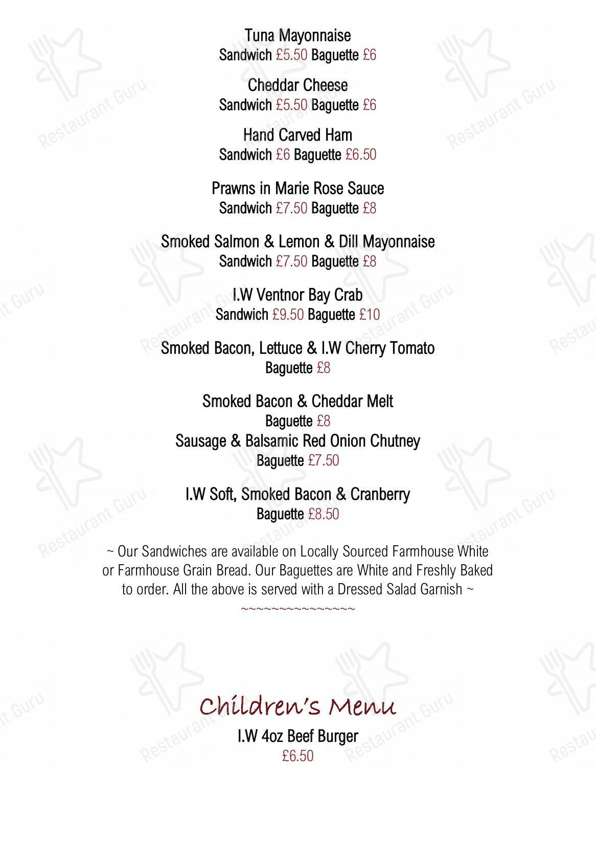 Menu at The White Hart Inn pub & bar, Ryde