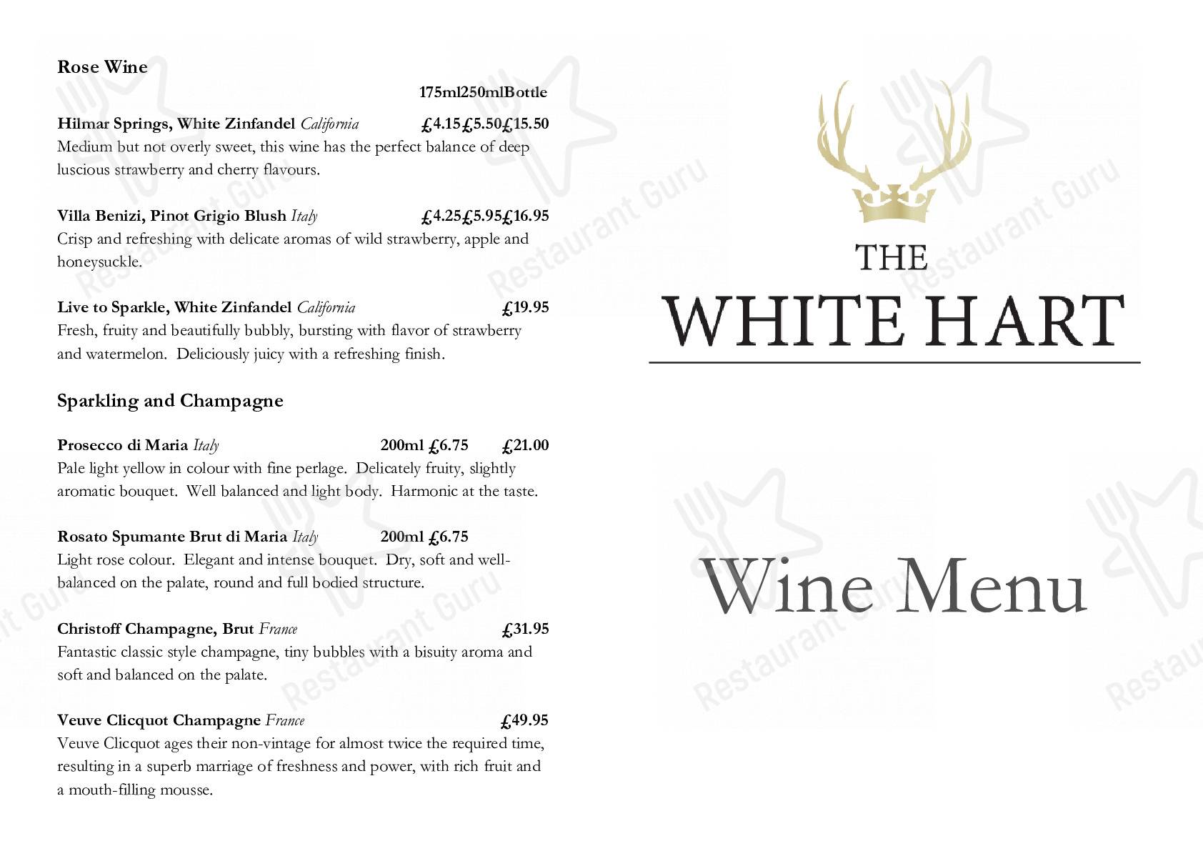 Menu at White Hart at Weeley pub & bar, Clacton-on-Sea