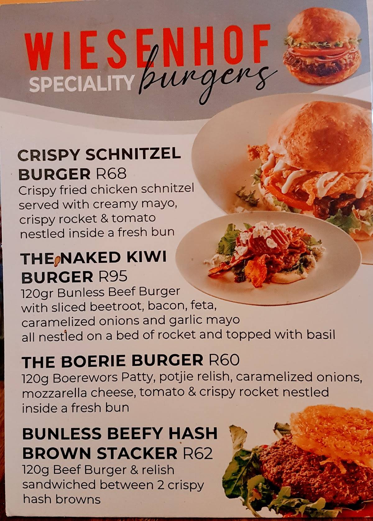 Menu at Wiesenhof Cape Gate cafe, Cape Town, Makro Shopping Centre