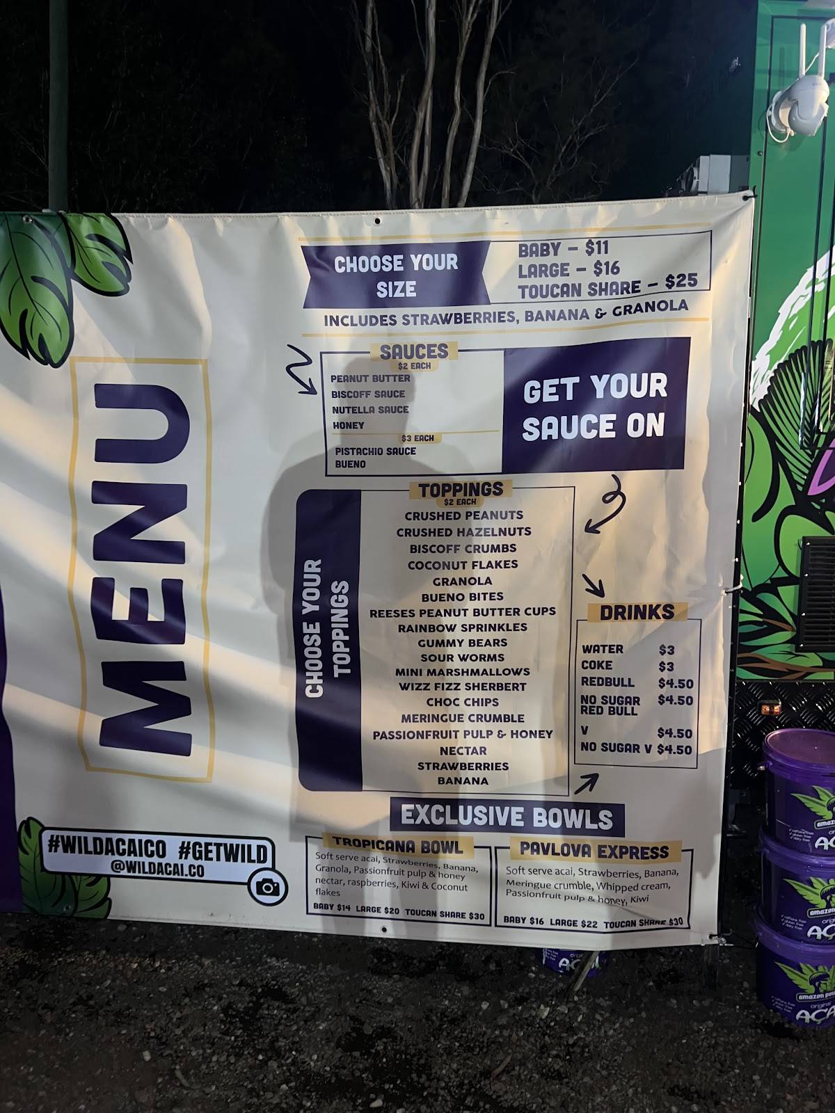 Menu at Wild Acai Co, Austral