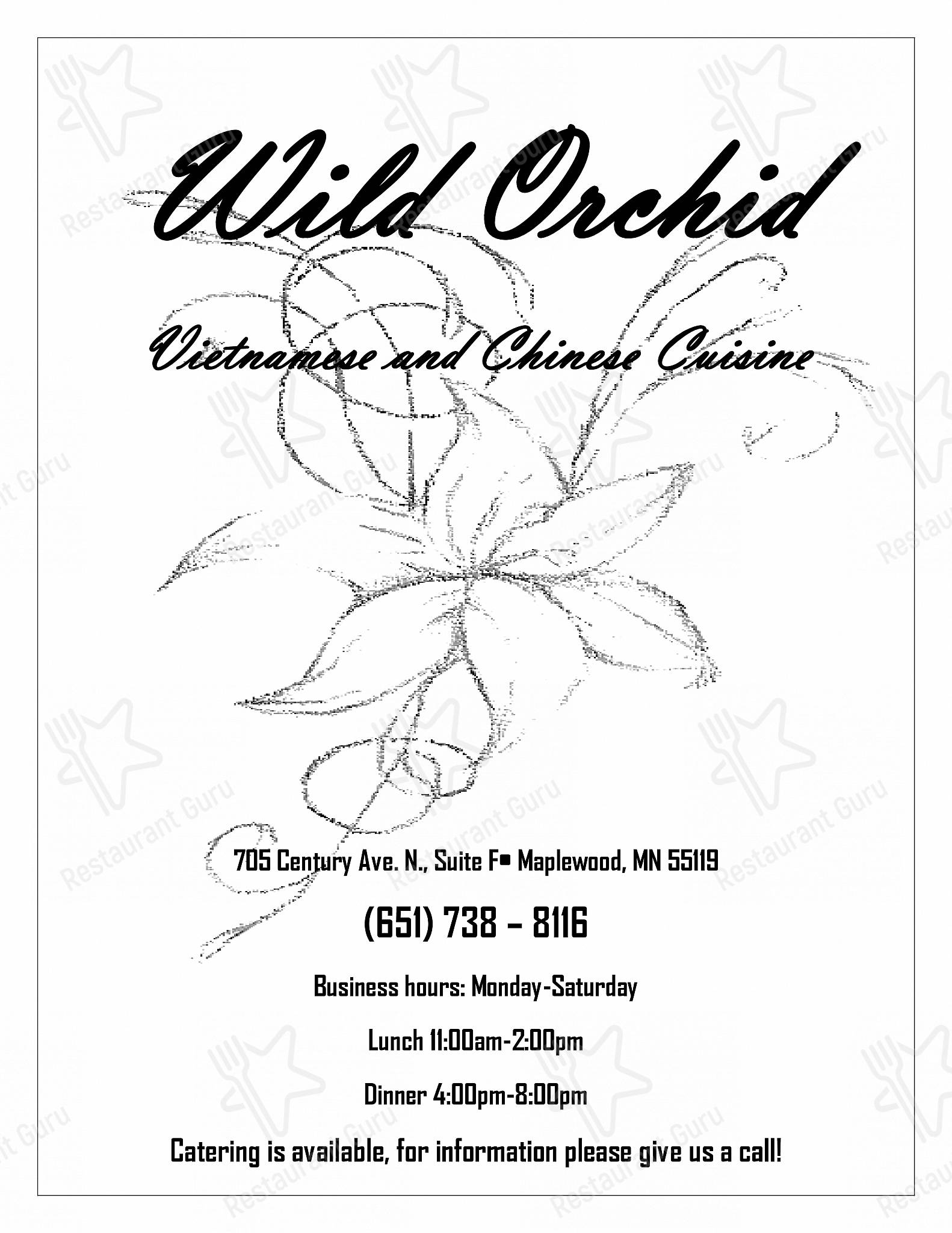 Menu at Wild Orchid Restaurant, Maplewood
