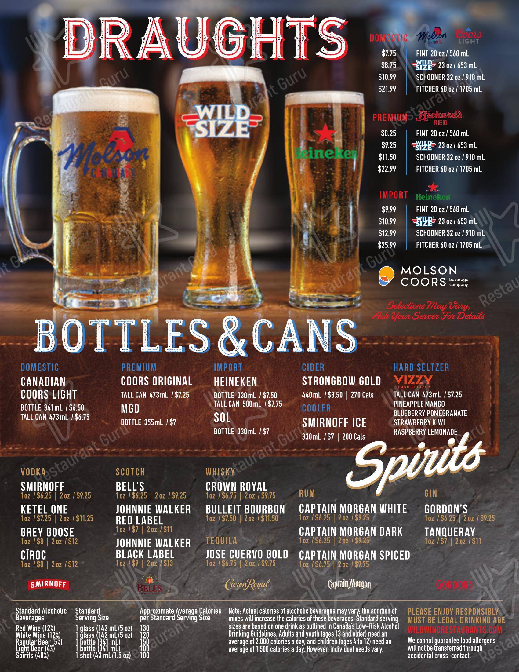 Menu at Wild Wing Roadhouse pub & bar, Chatham-Kent