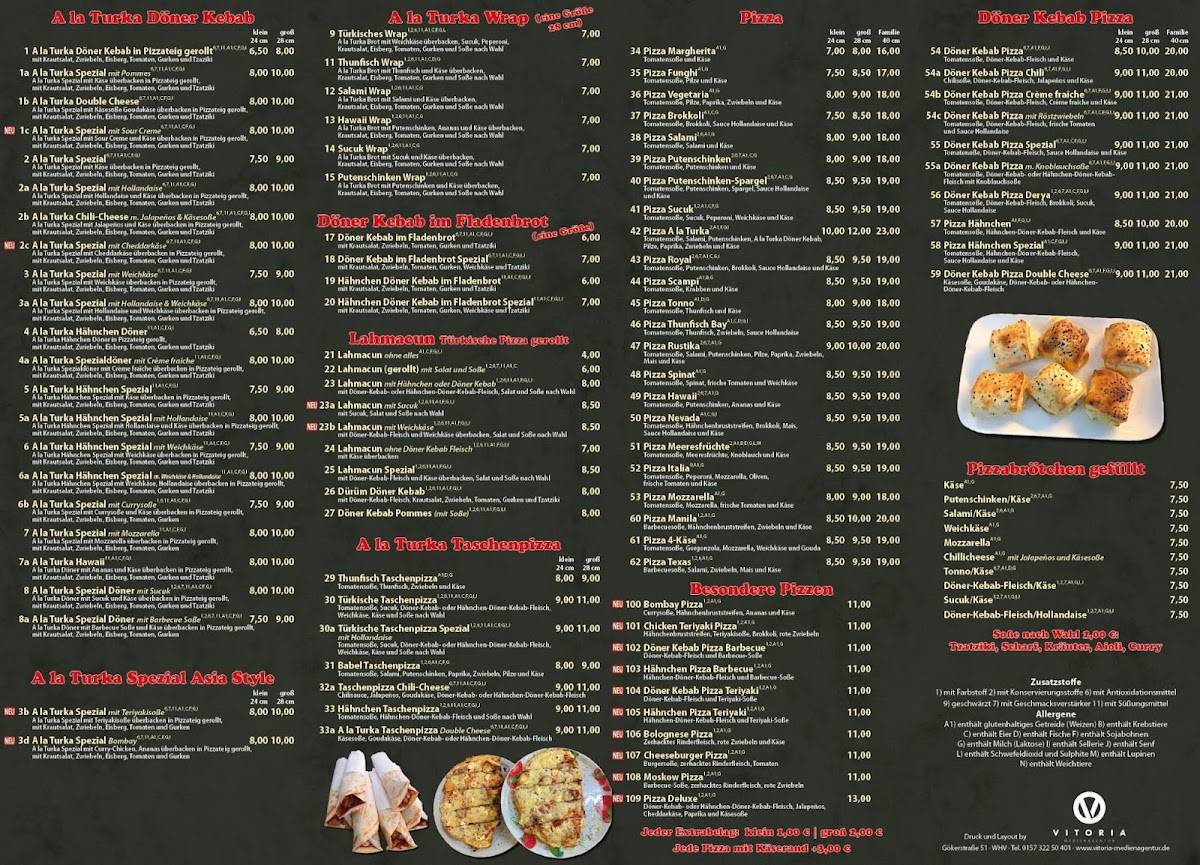 Speisekarte von A la Turka restaurant, Wilhelmshaven