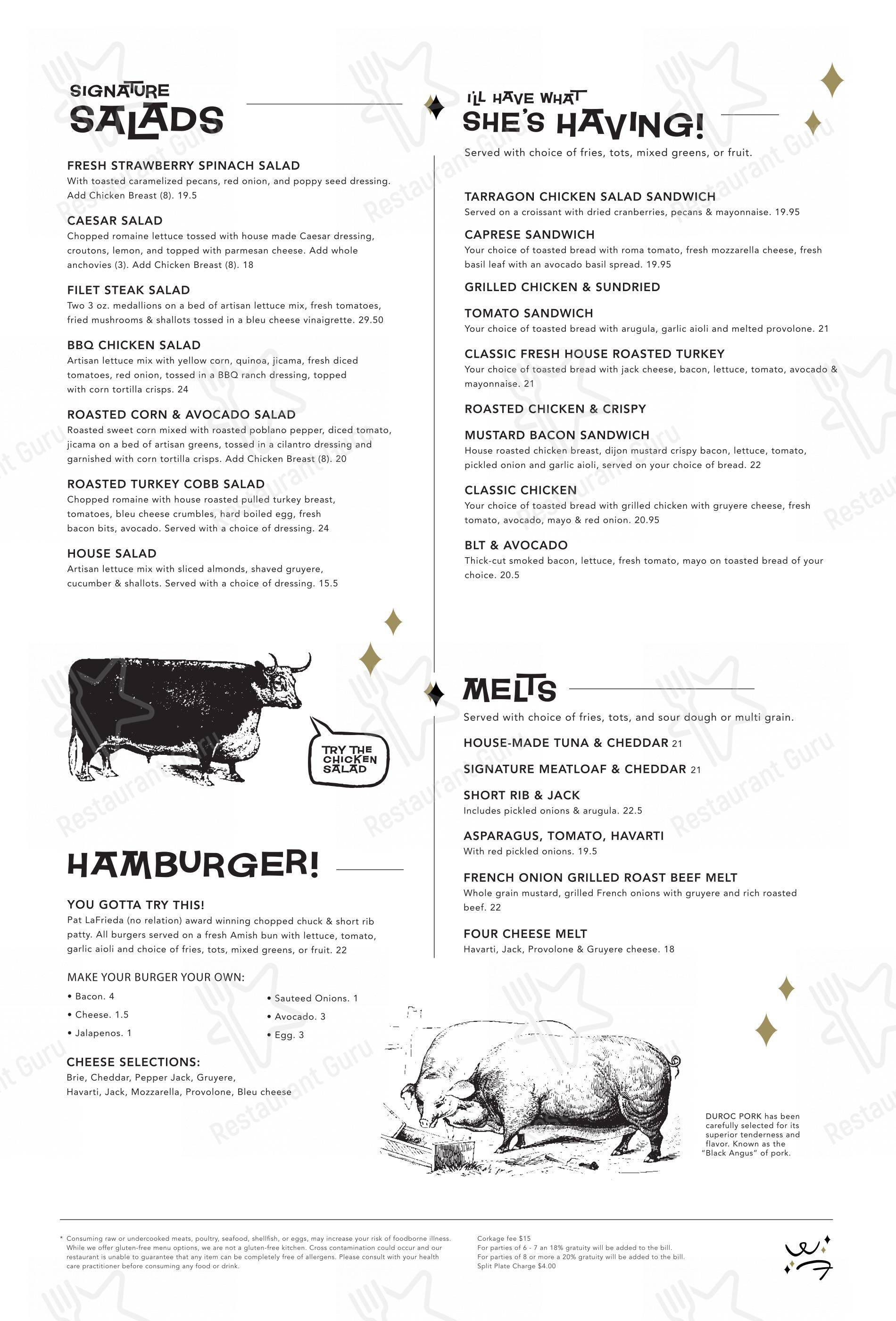 Menu at Wilma & Frieda's Cafe, Palm Desert