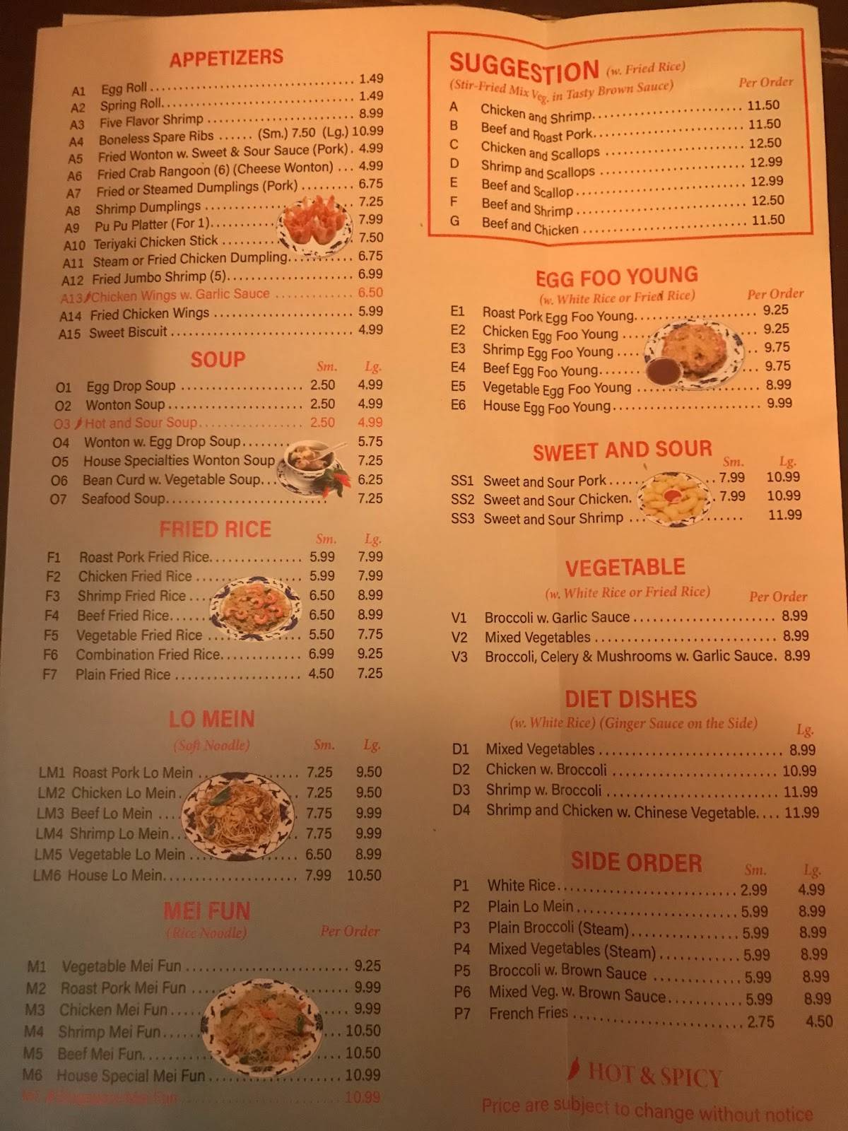 Menu at Win Hing Chinese Restaurant, Groesbeck