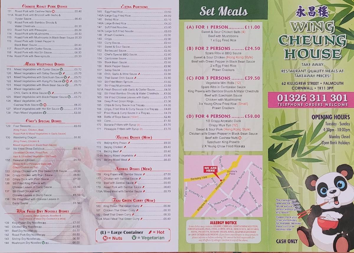 Menu at Wing Cheung House fast food, Falmouth