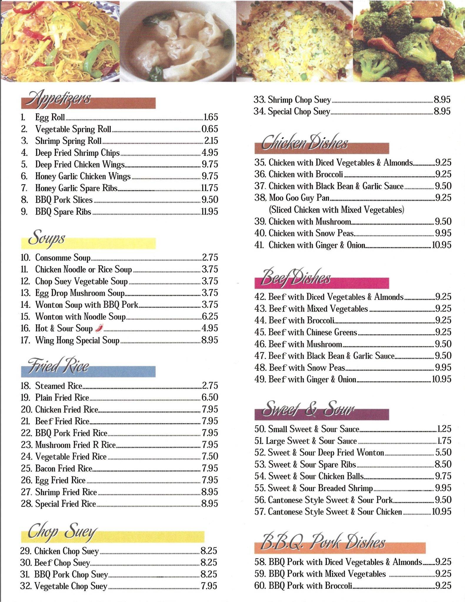 Menu at Wing Hong Restaurant, Goderich