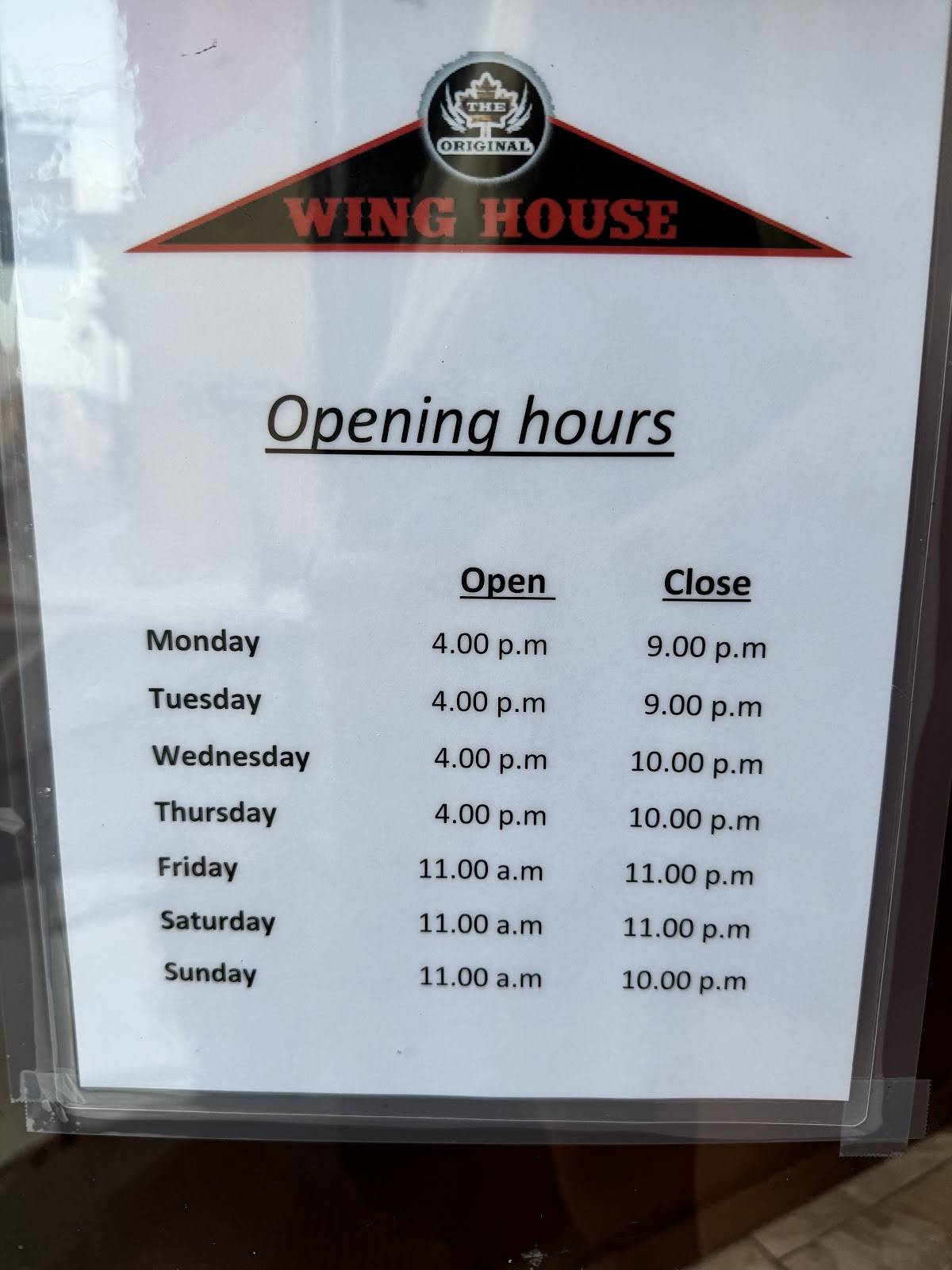 Menu at Wing House Omemee restaurant, Kawartha Lakes