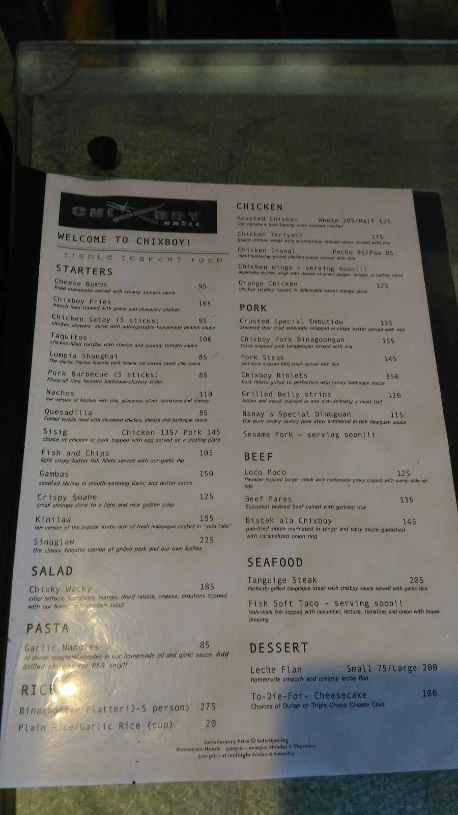 Carta del restaurante Wing Side x Chixboy Grill - Tionko Branch, Dávao