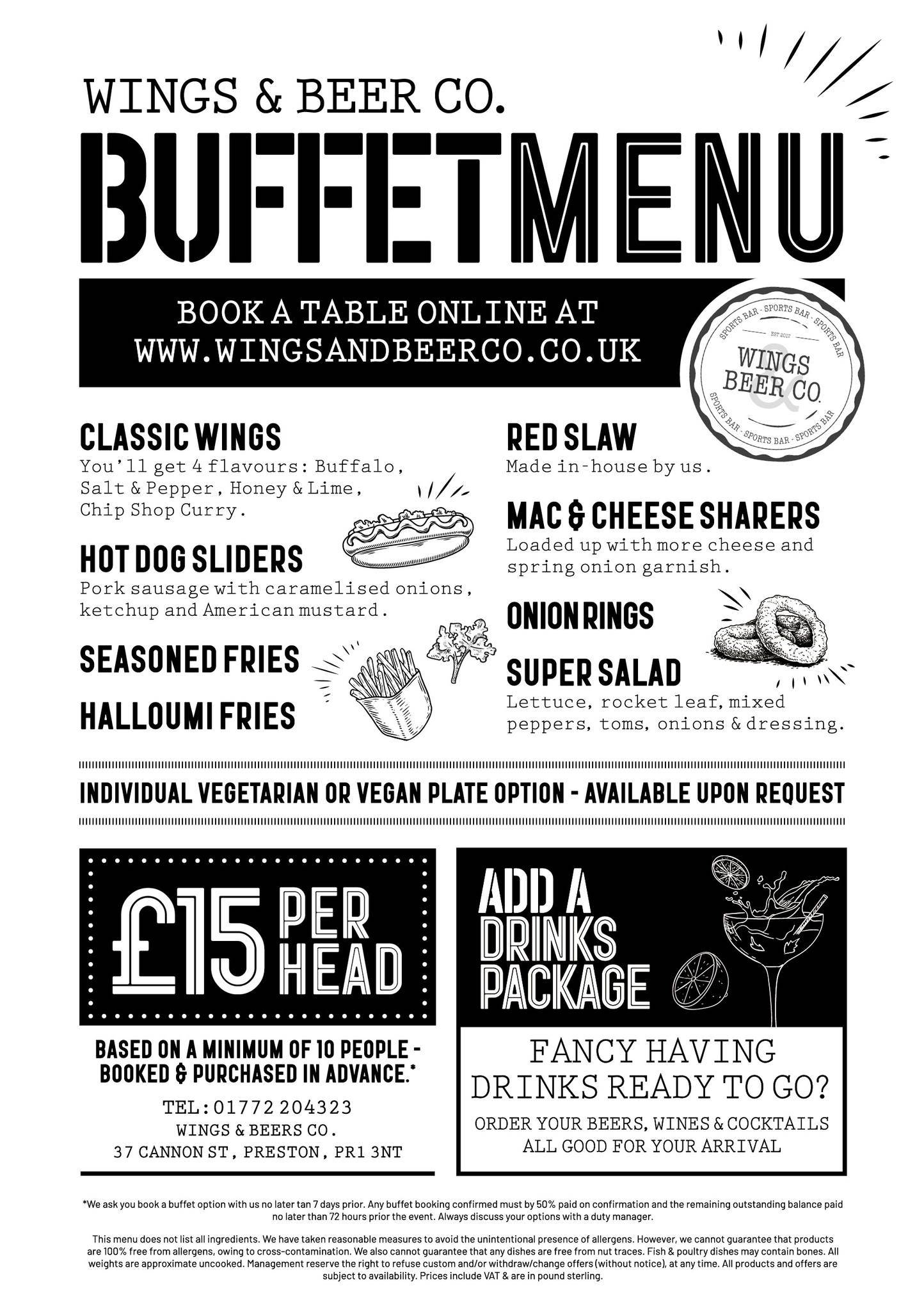 Menu at Wings & Beer Co. pub & bar, Preston