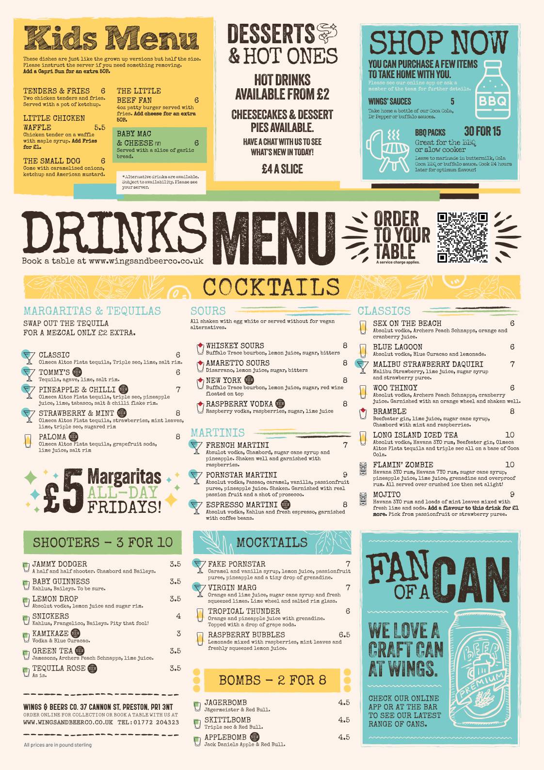 Menu at Wings & Beer Co. pub & bar, Preston