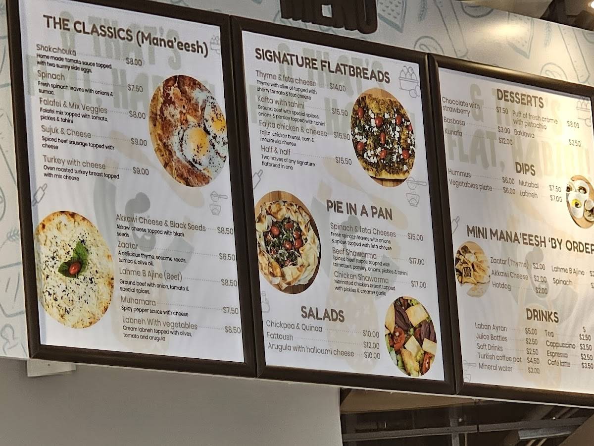 Menu au Winnibakes Levantine bakery, Winnipeg