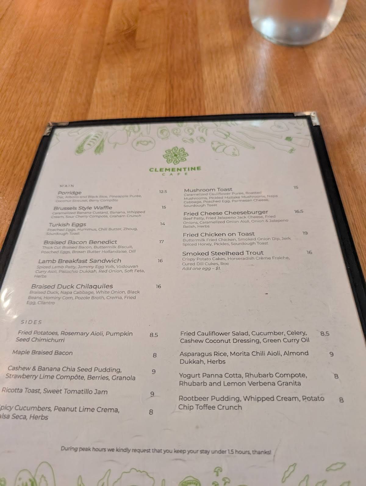 Menu at Clementine Cafe, Winnipeg, 123 Princess St