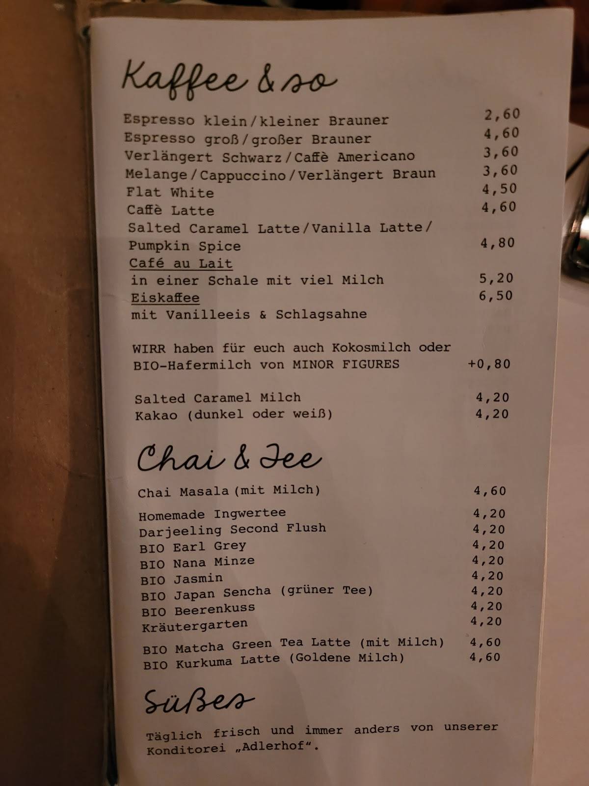 Speisekarte von Wirr am Brunnenmarkt pub & Bar, Wien, Yppenmarkt
