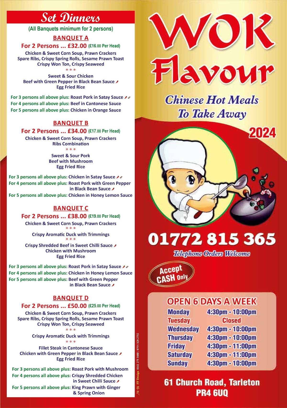 Menu at Wok Flavour fast food, Tarleton