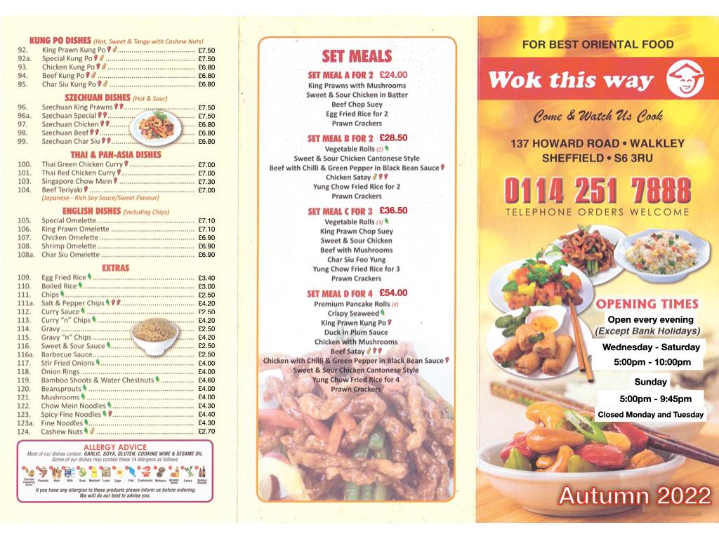 Menu at Wok This Way fast food, Sheffield, 137 Howard Rd
