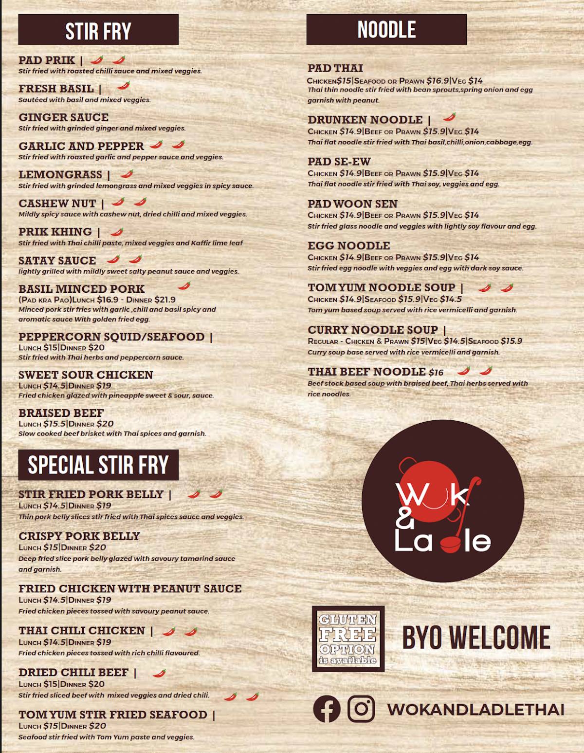 Menu at Wok & Ladle: Thai Eatery restaurant, East Perth