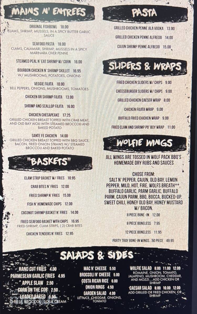 Menu at Wolfie’s Grille pub & bar, Dover