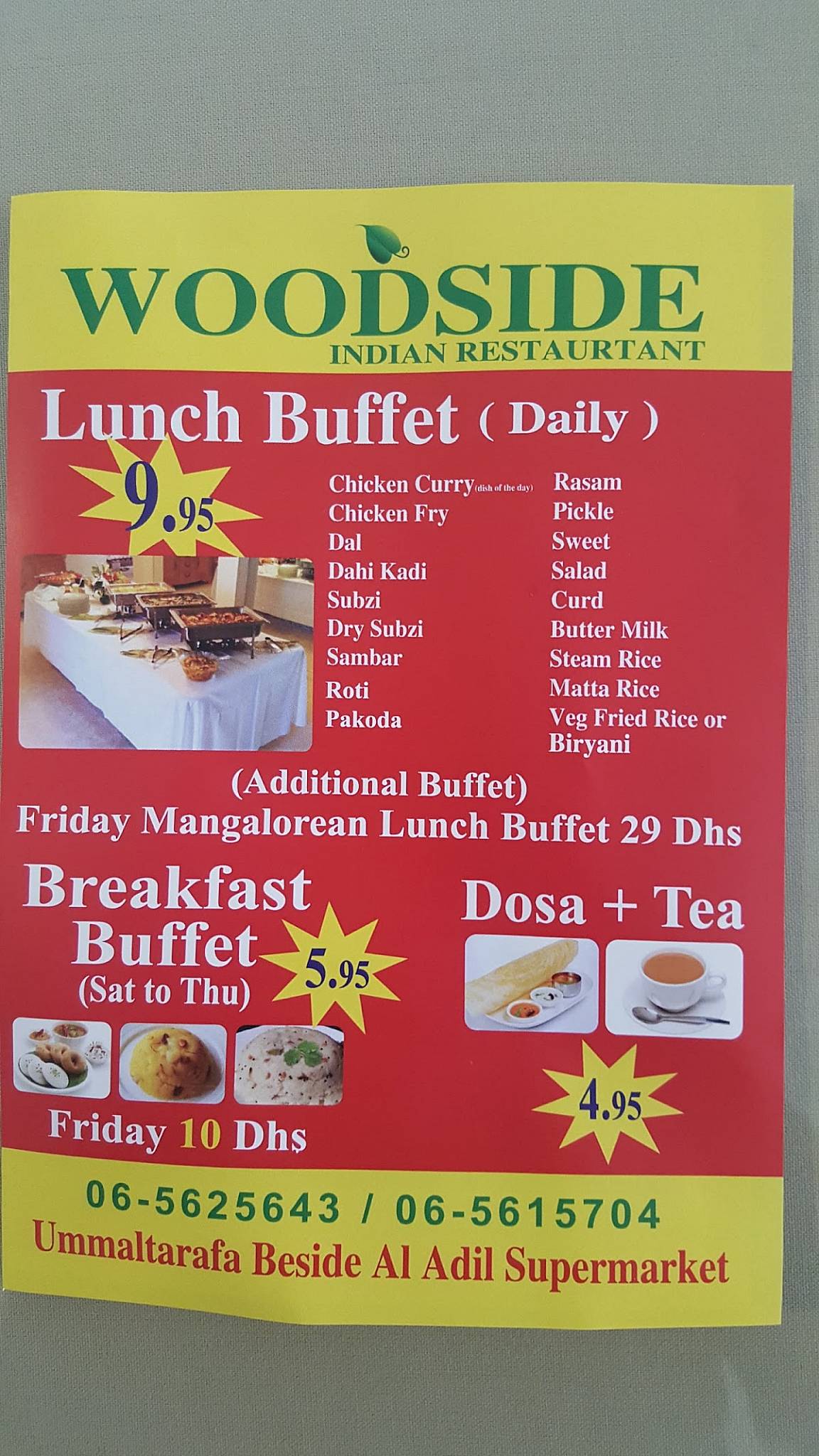 Menu at Woodside Restaurant, Sharjah, Abdulrahman Bin Ouf Street
