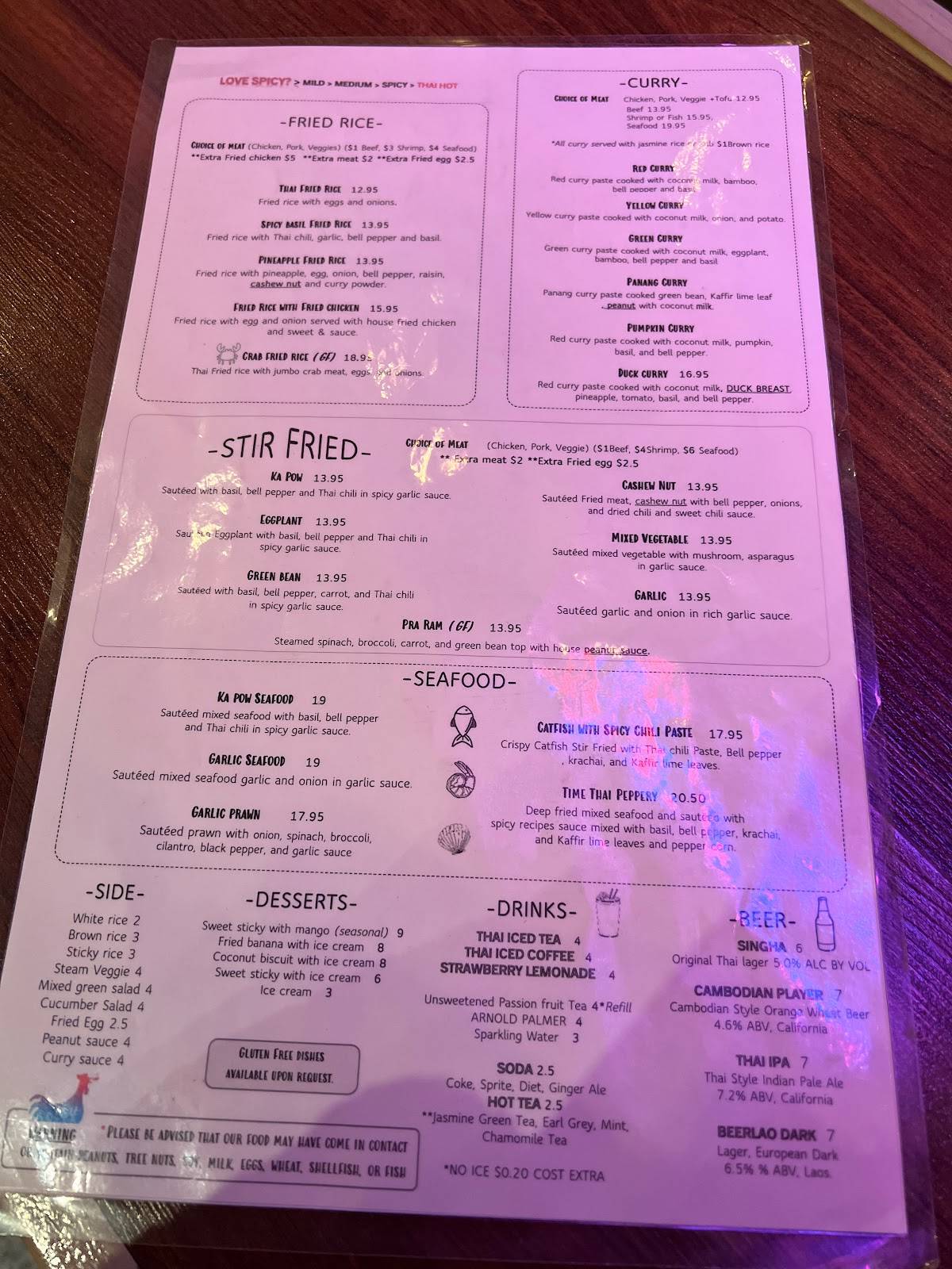 Menu at Time Thai Kitchen restaurant, Pleasanton