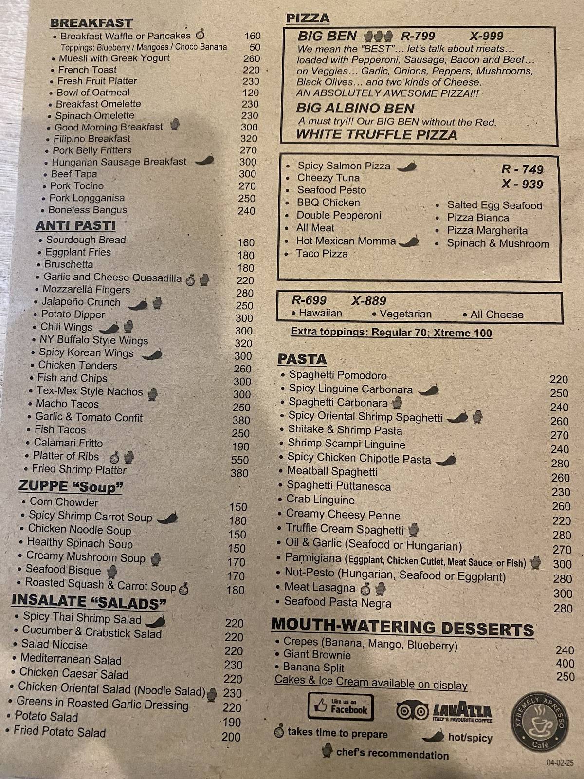 Menu at Xtremely Xpresso Cafe, Olongapo, #1 Dewey Avenue Subic Bay ...