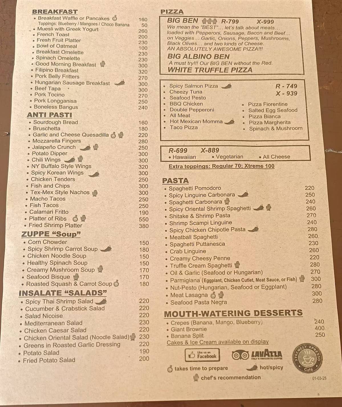 Menu at Xtremely Xpresso Cafe, Olongapo, #1 Dewey Avenue Subic Bay ...