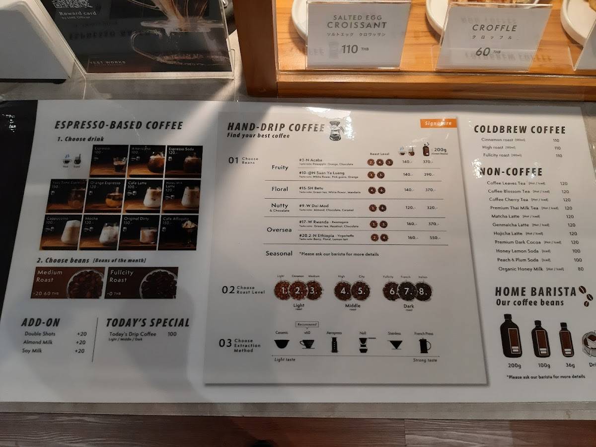 Menu at Y'EST WORKS Coffee Lab, Bangkok