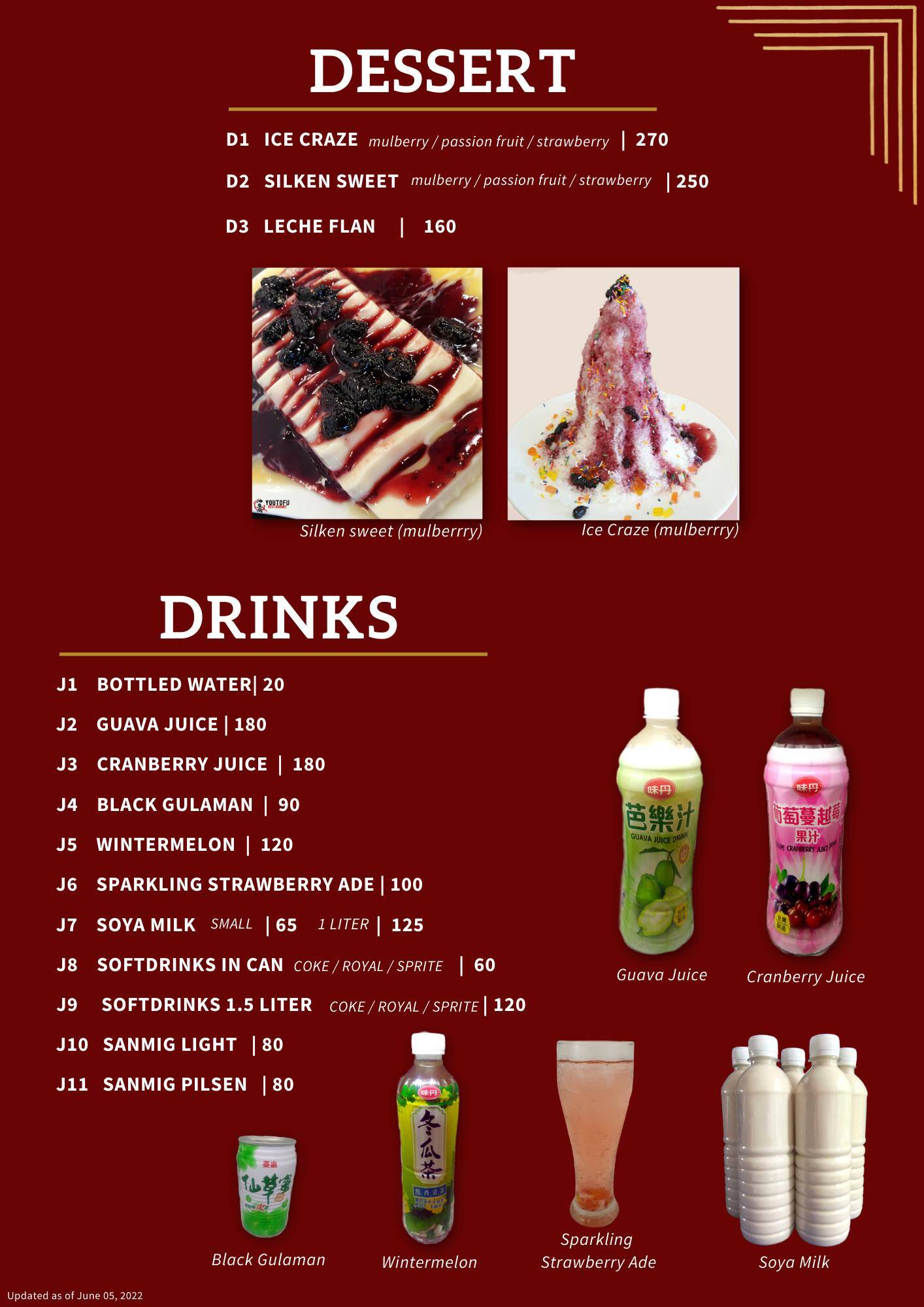 Menu at YOUTOFU Restaurant, San Pablo City, Cosico Ave