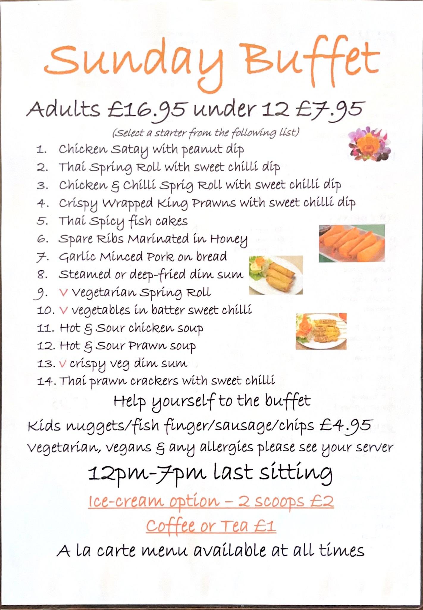 Menu at Y'Thai restaurant, Stokesley