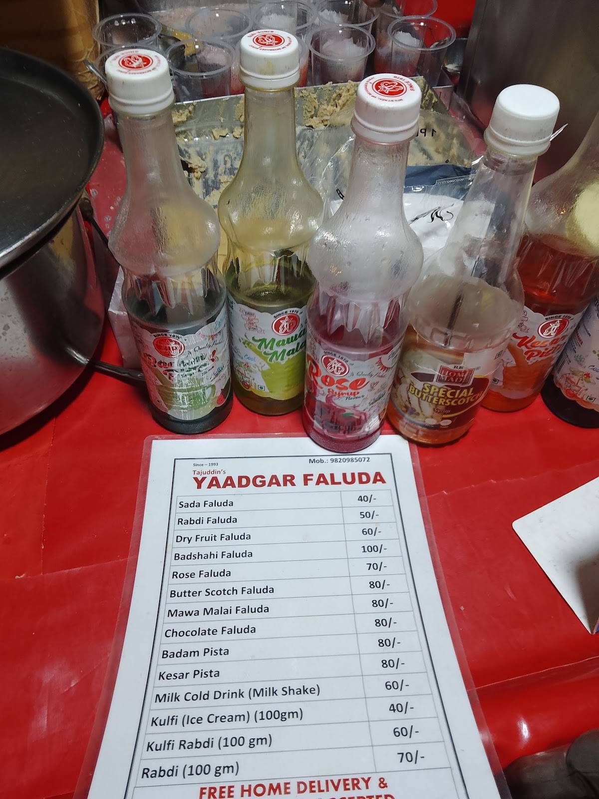 Menu at Yaadgar Falooda, Mumbai