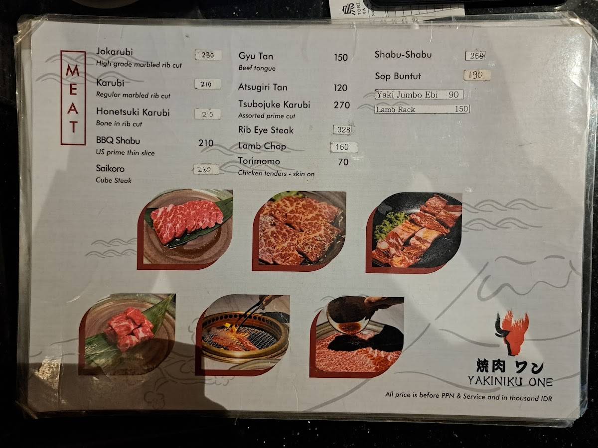 Menu at Yakiniku One restaurant, South Jakarta, Fair Ground Lot 14 SCBD ...