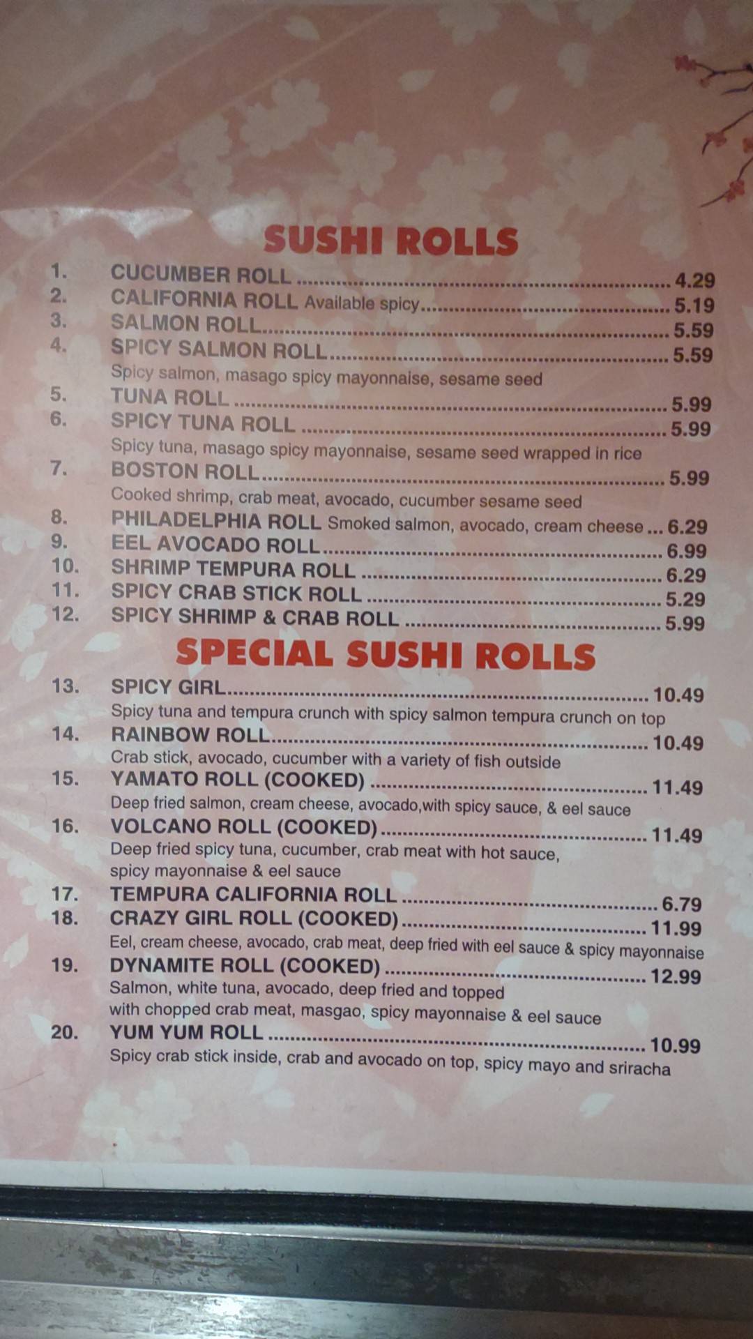 Menu at Yamato Japanese Steak House restaurant, Corydon