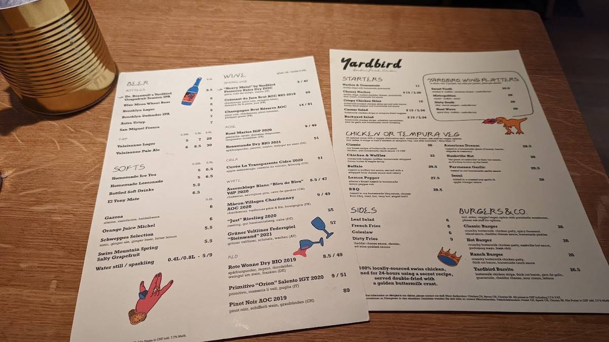 Menu at Yardbird Southern Fried Chicken, Basel